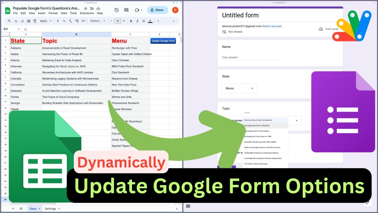 Dynamically Populate Google Form's Dropdown using Google Sheets #googlesheets #googleform