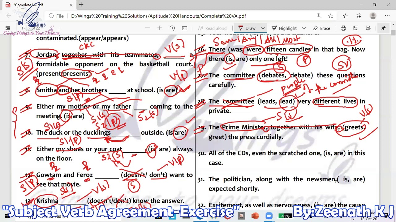 Subject Verb Agreement Exercise 2