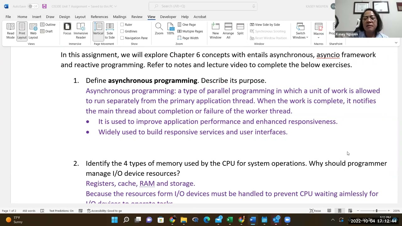 CIS30E Unit 7 Lecture: Asynchronous Programming with Asyncio in Python