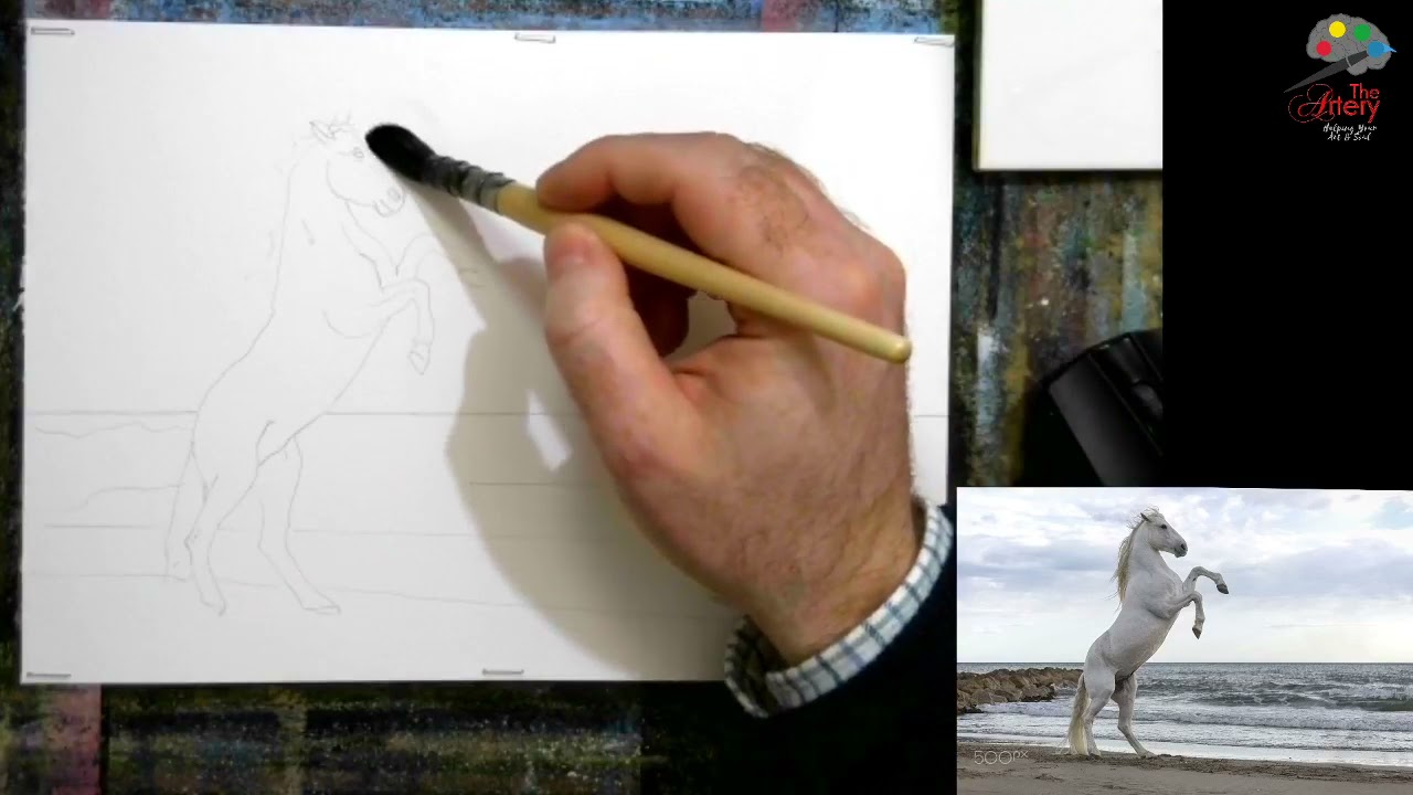 The Impatient Artist   Rearing White Horse in Watercolour