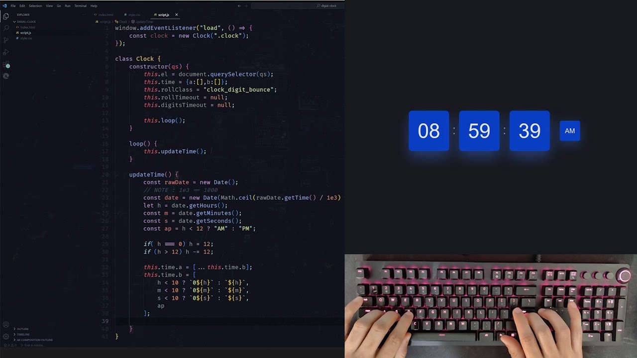 ASMR Programming - Digital clock with JavaScript and CSS - No Talking