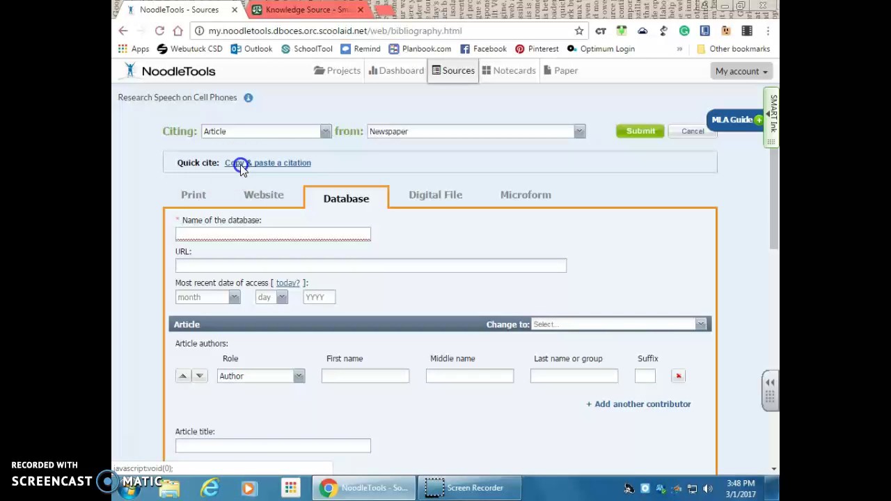 Using the Quick Cite Feature in NoodleTools