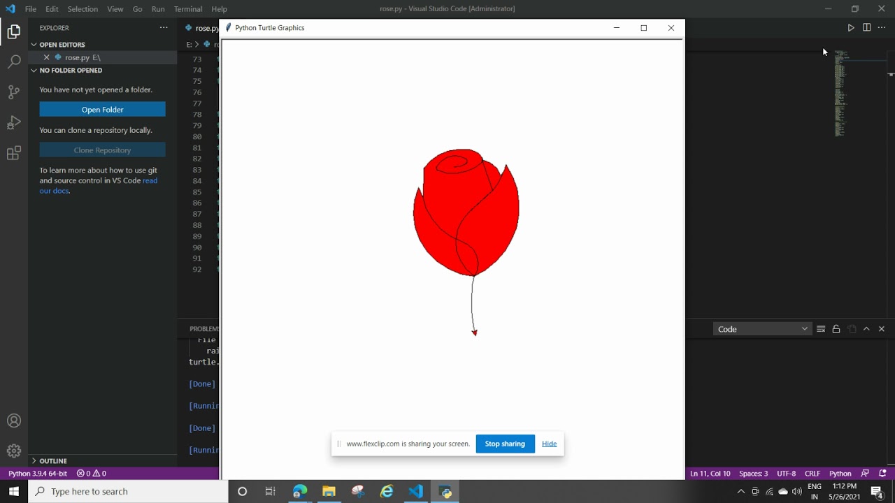 Draw red Rose using python & turtle #python #rose #graphic