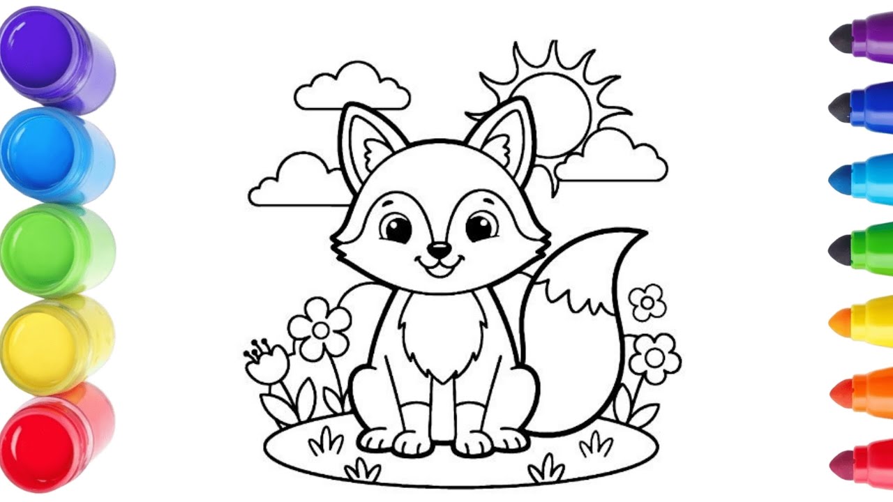 Cute Fox Coloring Page | Easy Fox Drawing for Kids