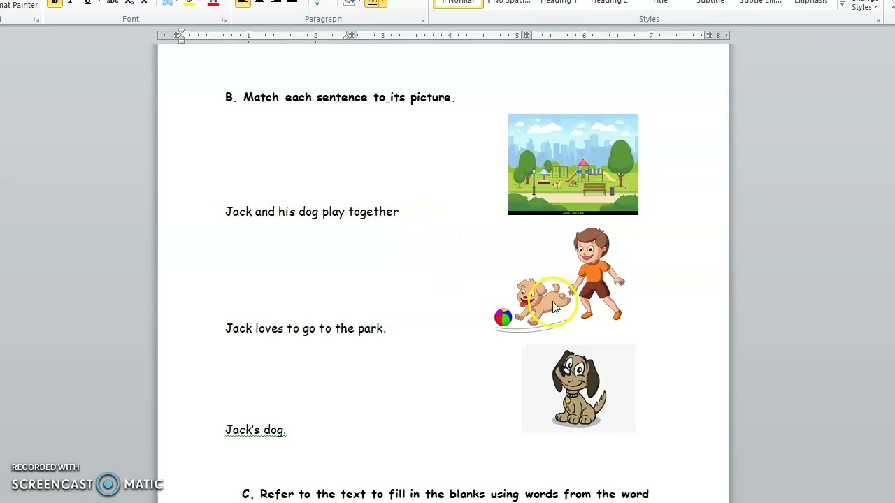 Reading Comprehension worksheet ( Jack's Dog)