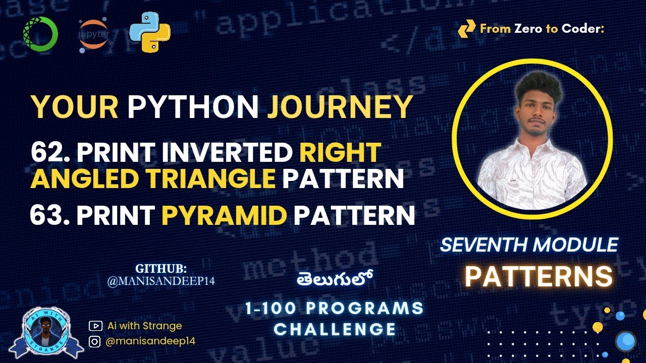 Inverted Right-Angled Triangle & Pyramid Pattern in Python | Your Python Journey – 100 Programs