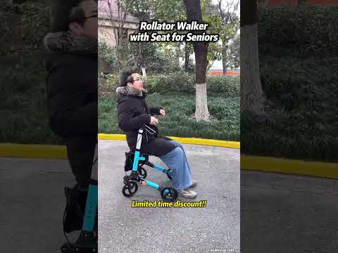 Lightweight Foldable Rollator Walker with Seat for Seniors, Height Adjustable, for All Terrain