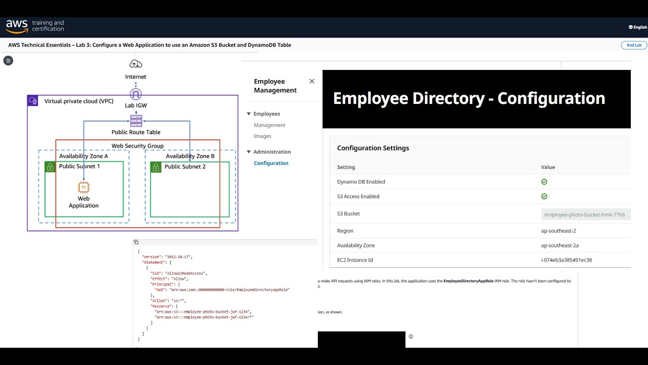 AWS Technical Essentials –Lab 3: Configure a Web Application to use an Amazon S3 Bucket and DynamoDB
