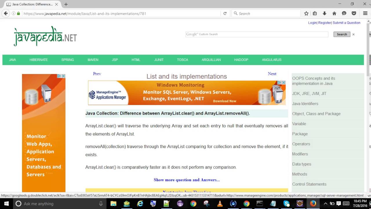 Java Collection: Difference between ArrayList.clear() and ArrayList.removeAll(). | javapedia.net