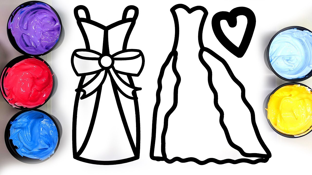 Painting pretty dresses for girls, dress coloring pages for children, learn to color with paint