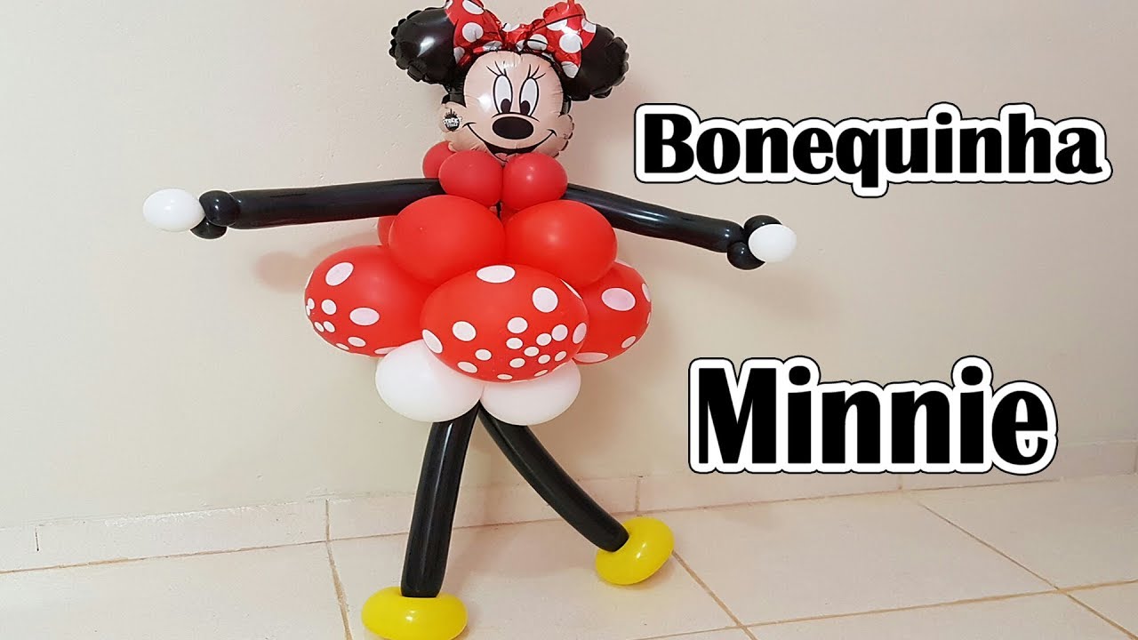 Como fazer uma BONECA MINNIE COM BALÕES-ARTE COM BALOES-FESTA INFANTIL