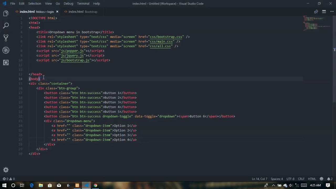 Creating a button group and Dropdown button in Bootstrap.