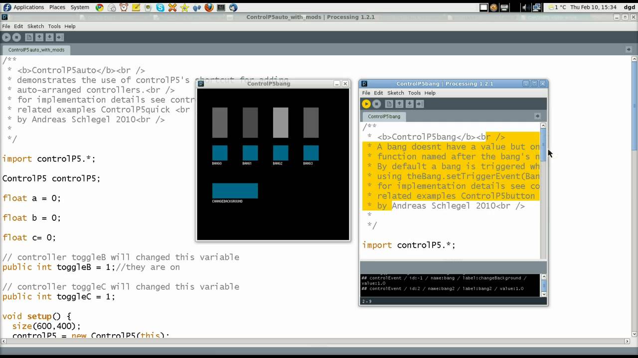 processing controlP5 button bang for education applications