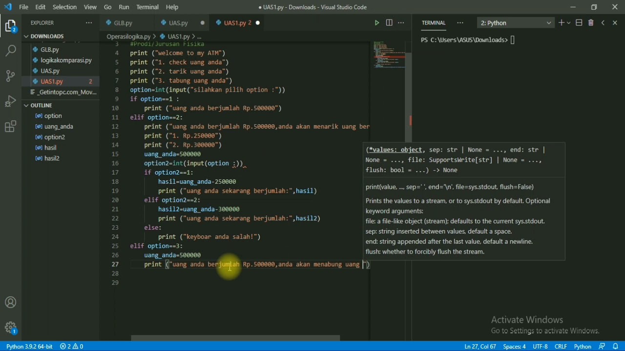 Memuat Program ATM Sederhana Menggunakan Aplikasi Python #pyhton #programpyhton