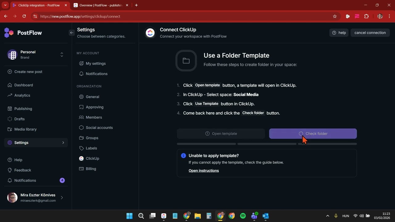 How to Connect Postflow with ClickUp