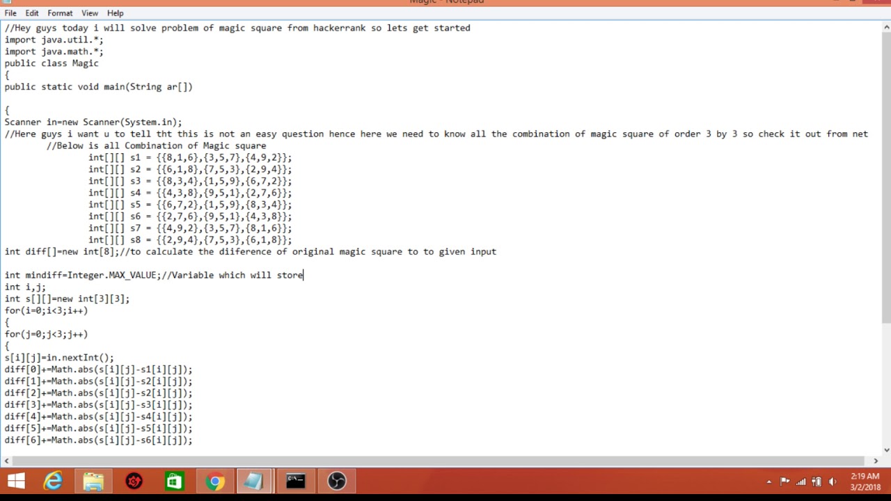 Magic square program in java on hackerrank
