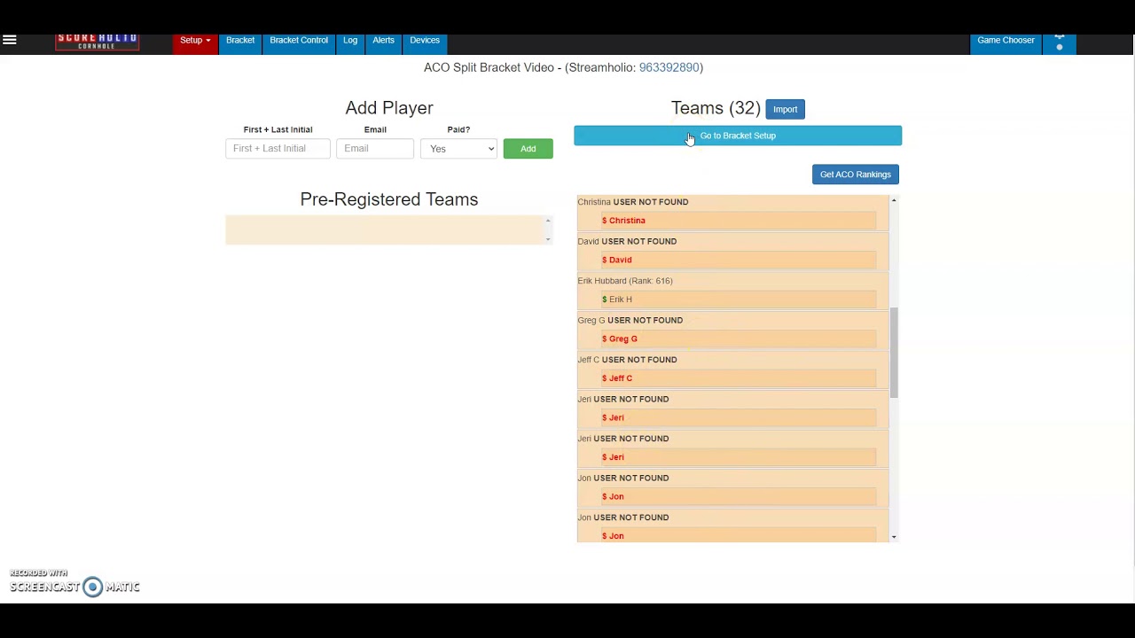 Scoreholio - ACO Split Bracket