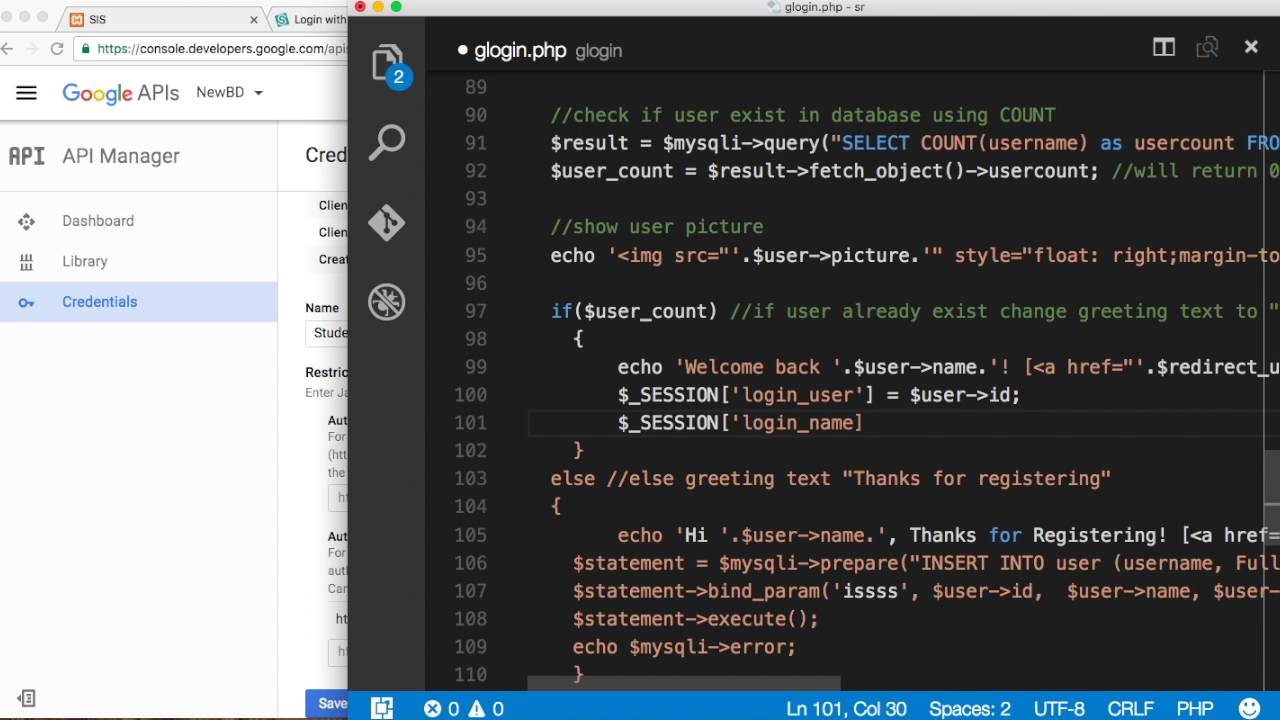 PHP login with Google Account