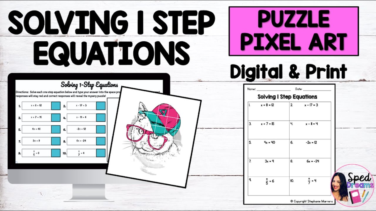 1 Step Equations Digital Self Checking Puzzle Pixel Art Activity