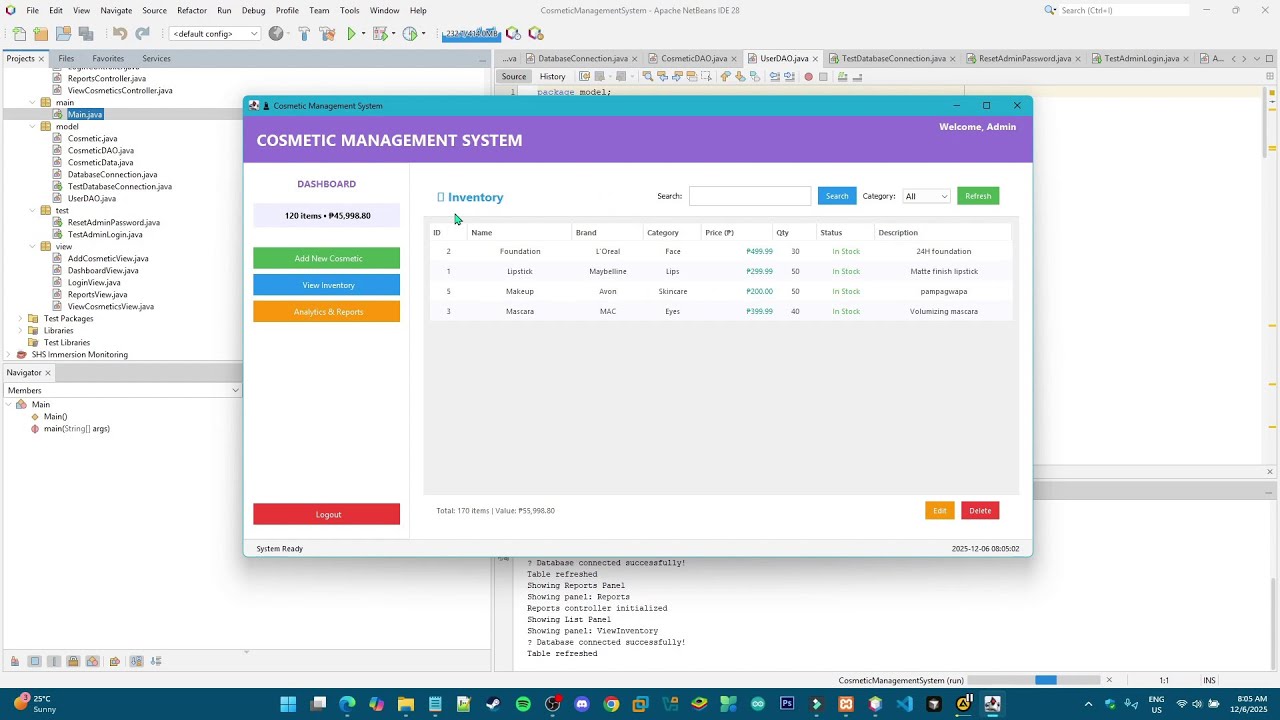 Cosmetic Management System in Java Apache Netbeans