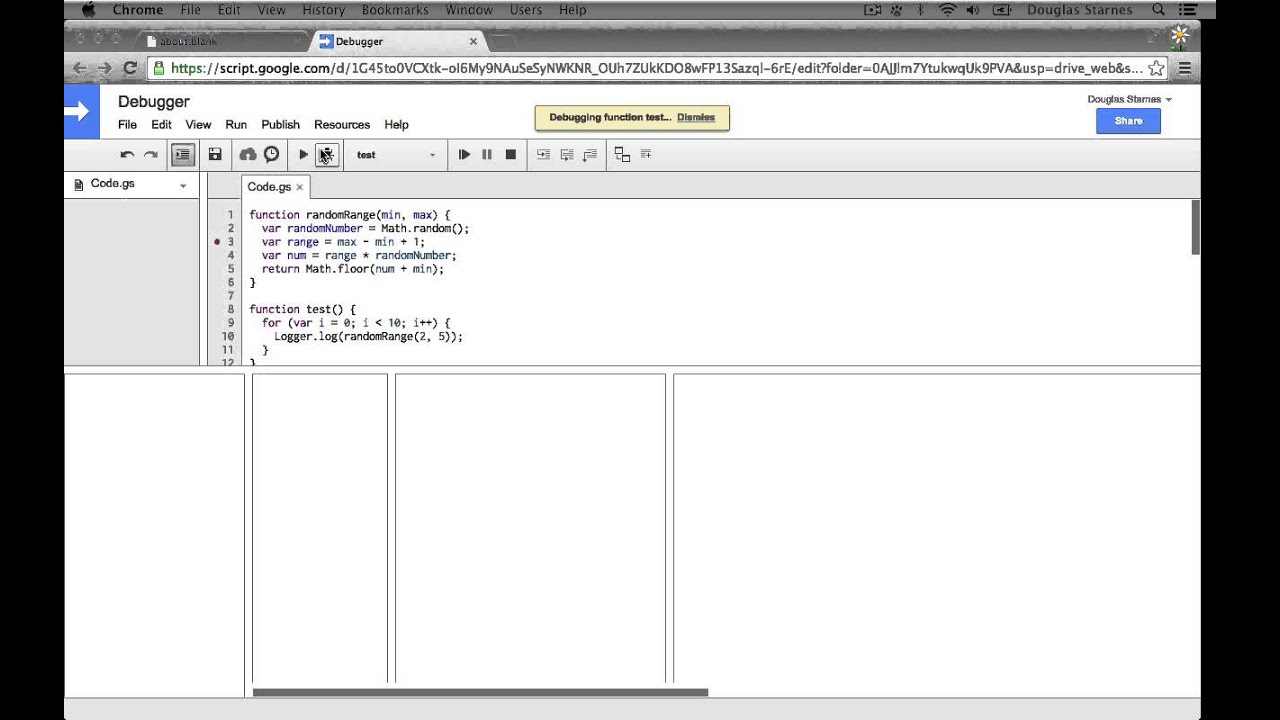 Google Apps Script Lesson 3: Debugger