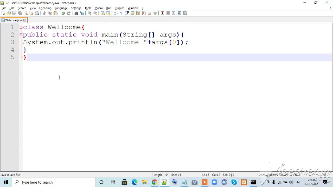 java program | print a welcome message using command line argument | welcome john| java fundamentals