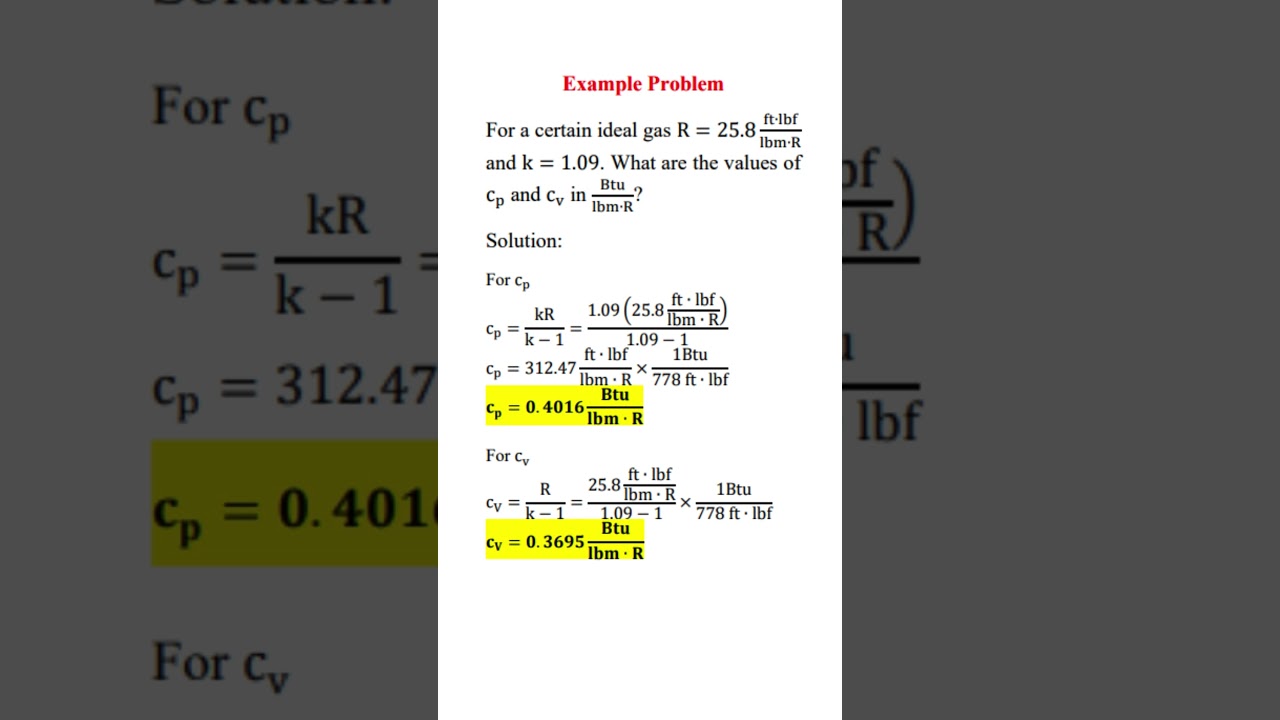 Cheat Sheet - Relationship among c_p, c_v, k, and R #thermodynamics #physics