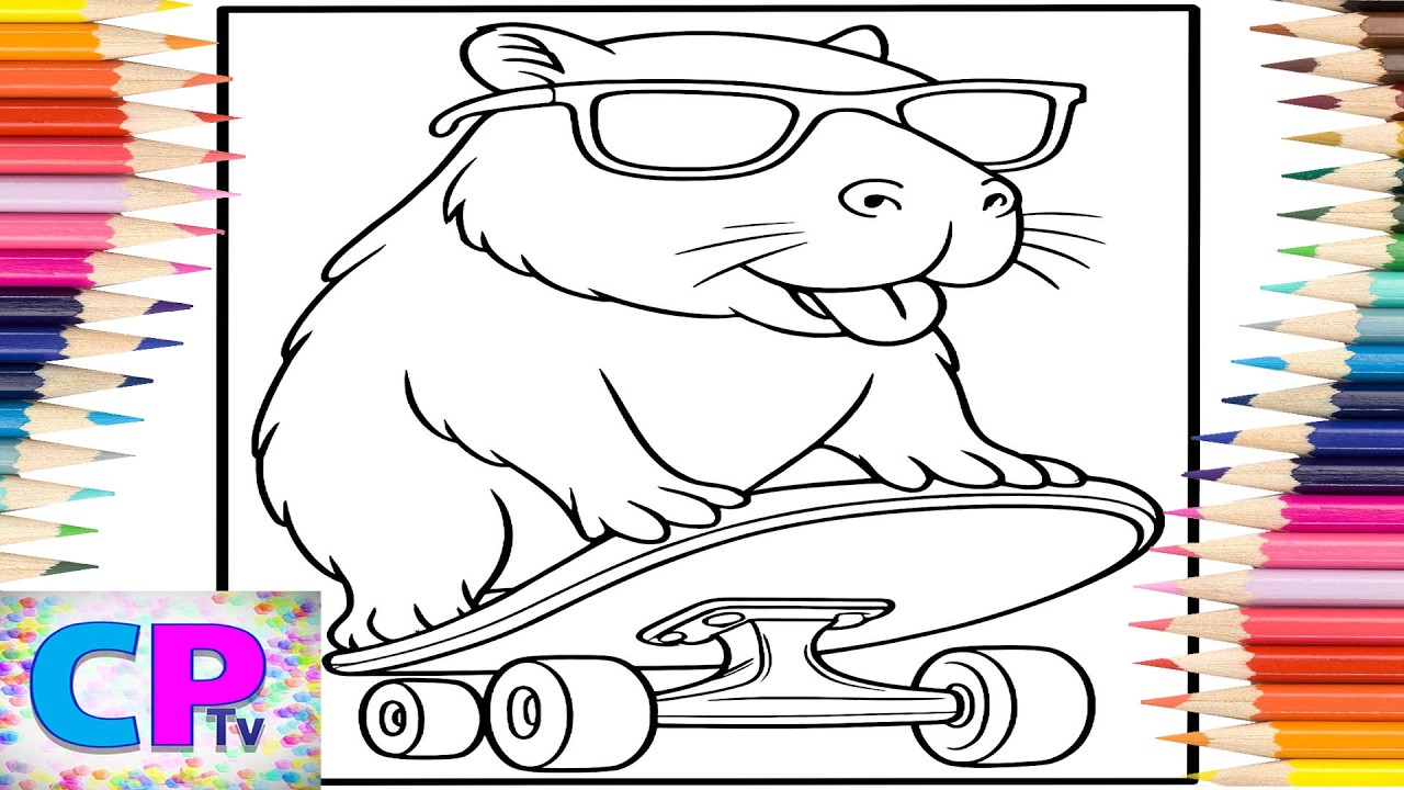 Capybara Coloring Book/Capybara on a Skateboard/Creative Art/Coloring Activity/Calming by Colors