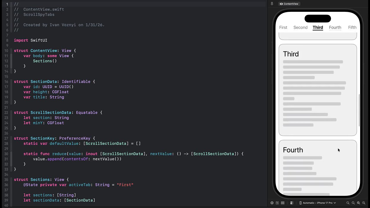 SwiftUI Scroll Spy: Sync Tabs with ScrollView Position