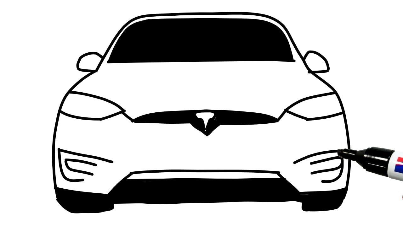 How to Draw a Tesla Car (Front)