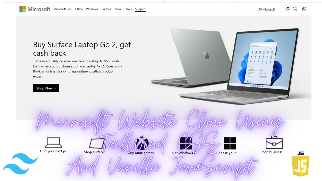 Microsoft website clone using tailwind css