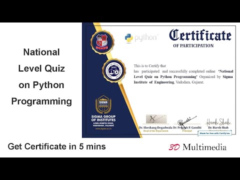 National Level Quiz on Python Programming | Python free Certificate | Sigma Institute of Engineering