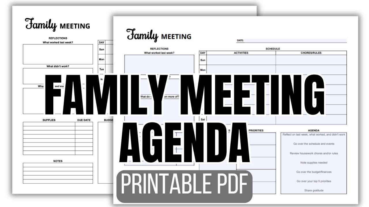 Family Meeting Agenda Printable (PDF)