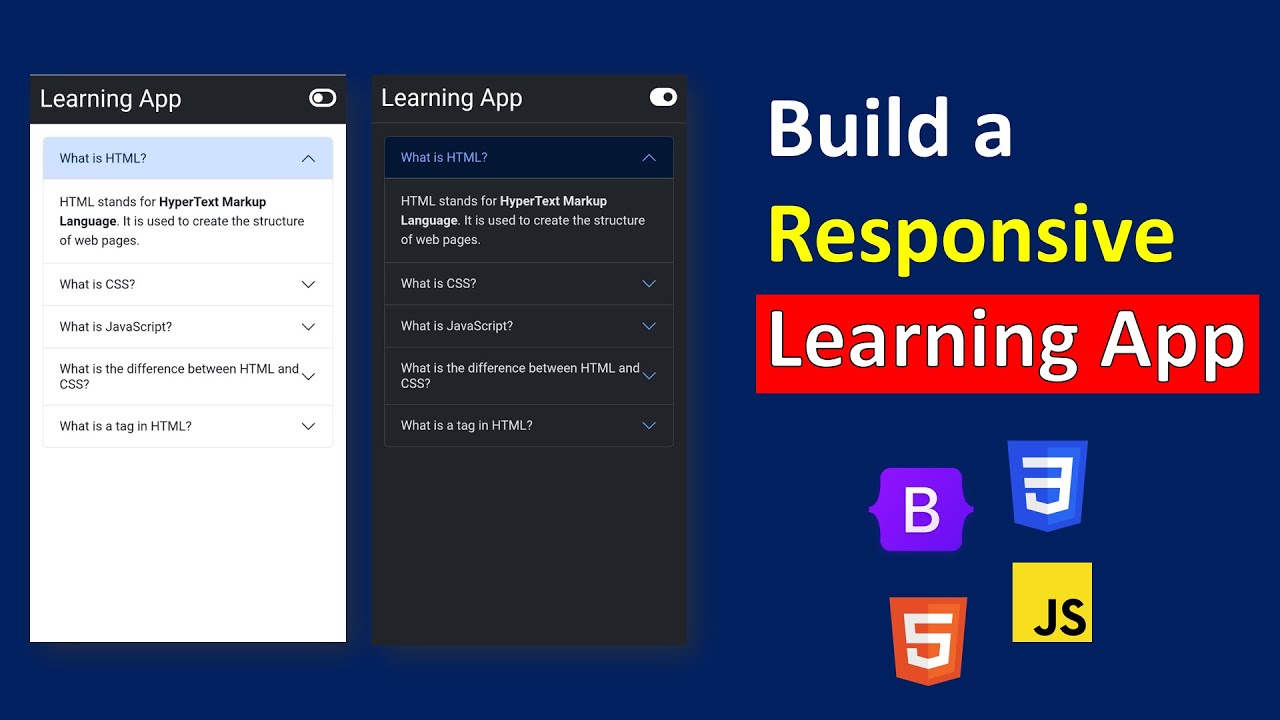 Build a responsive Learning App using BOOTSTRAP and JavaScript in 9 min!