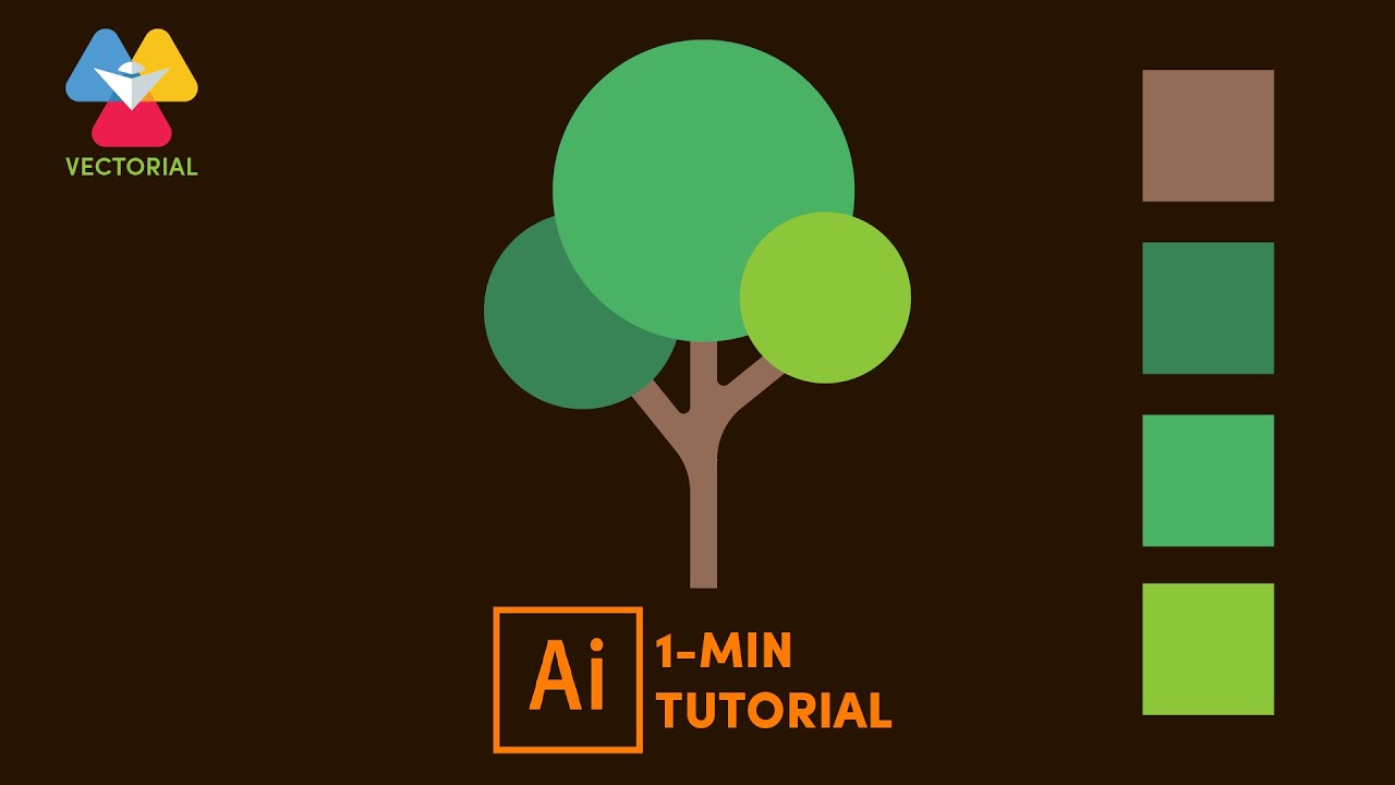 Tree tutorial in Adobe Illustrator - 1 minute tutorial for beginner