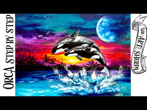 Fantasy Orca's At Sunset Acrylic Painting Tutorial Step By Step 🐳🎨 ...