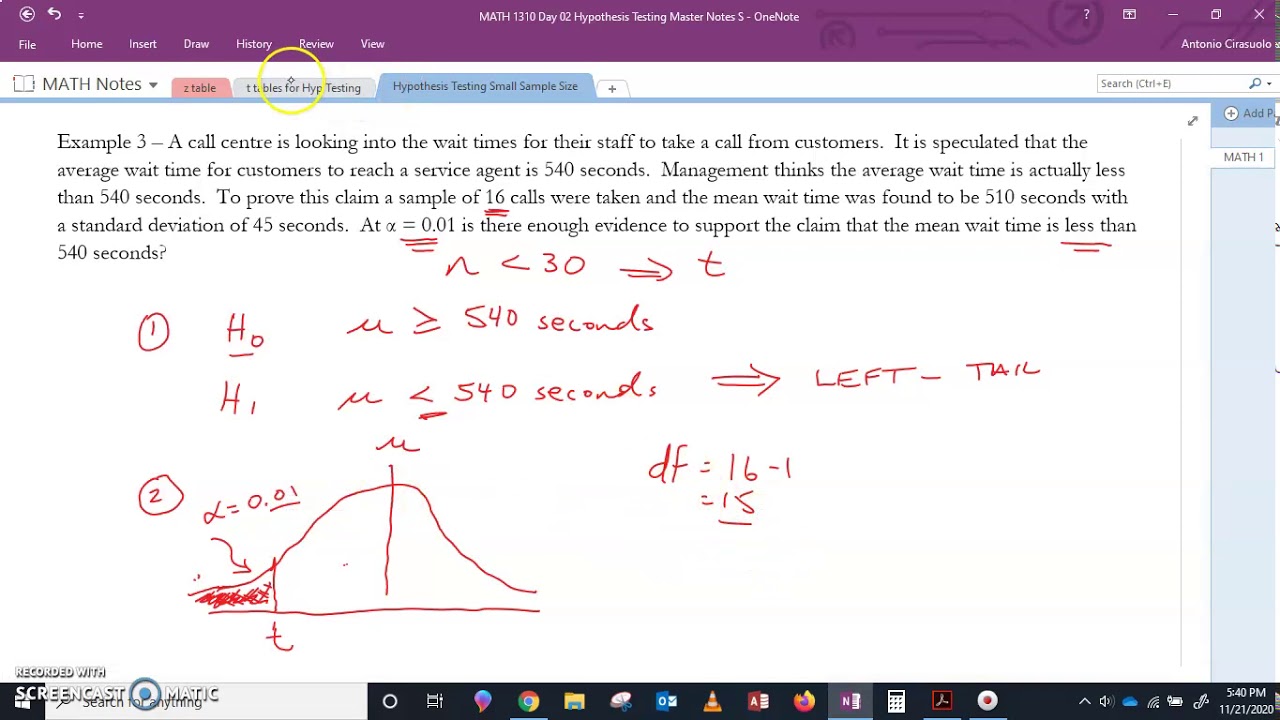 Hypothesis Testing Small Sample Size Example 3
