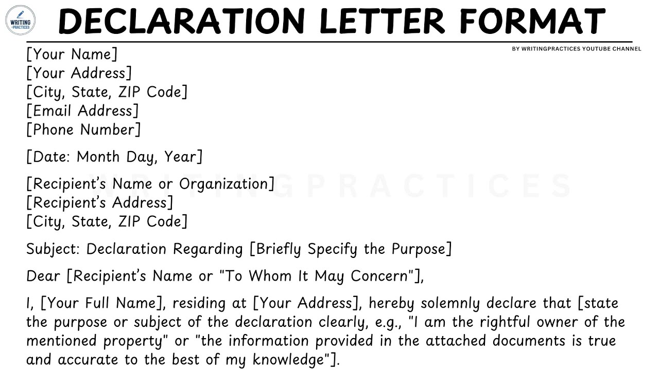 Declaration Letter Format | How To Write A Declaration Letter Steps Guide | Writing Practices