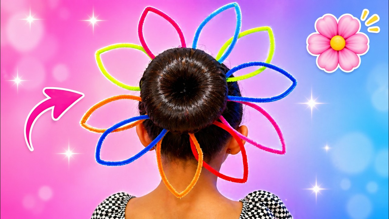 Crazy Flower Hairstyle 🌸 with Pipe Cleaners | Easy and Quick in 5 Minutes