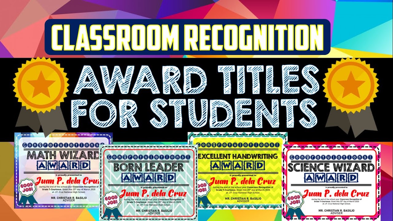 Award Names for Student's Certificate | Award Titles