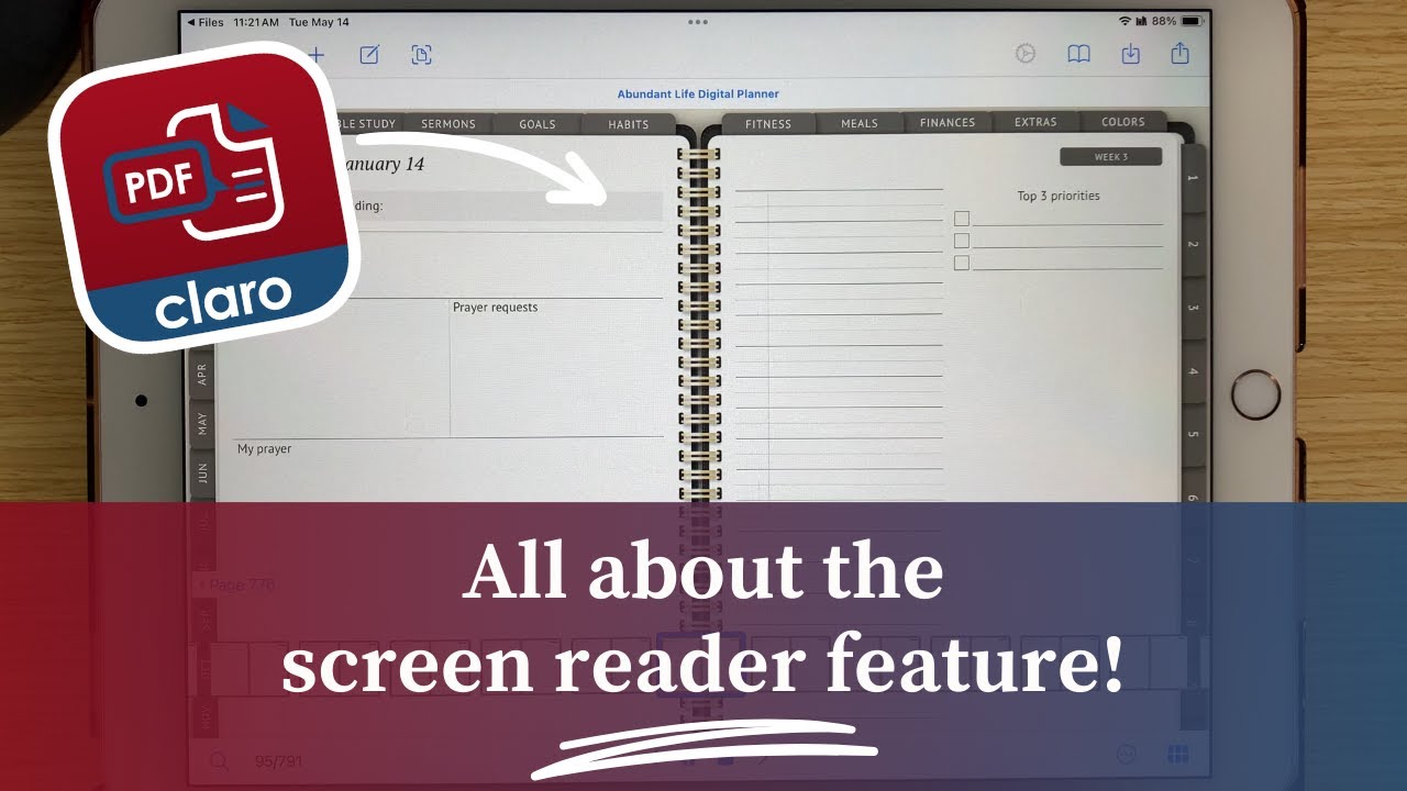 How to use the Screen Reader in Claro PDF Pro App | Digital Planner App with Screen Reader Tutorial
