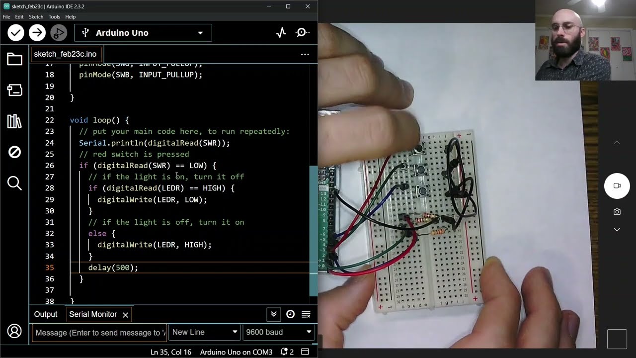 Toggling LEDs Conditionals Example (Arduino Crash Course 19)