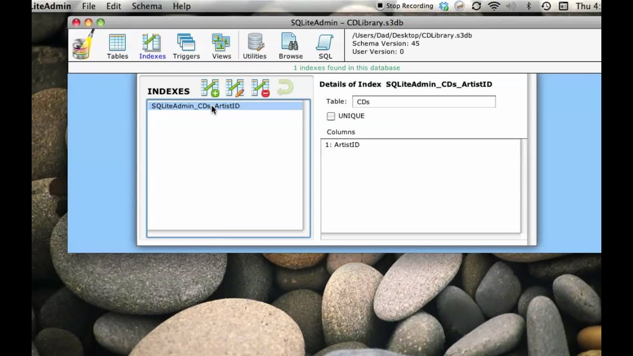 4 SQLiteAdmin - Creating Indexes