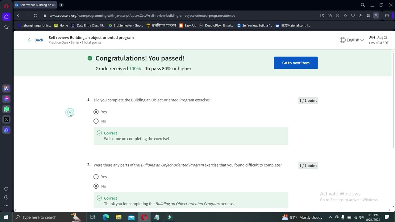 Self review: Building an object-oriented program Coursera | Programming with JavaScript Meta