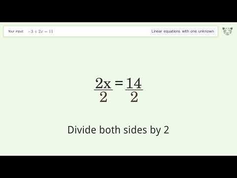 Linear equation with one unknown: Solve -3+2x=11 step-by-step solution