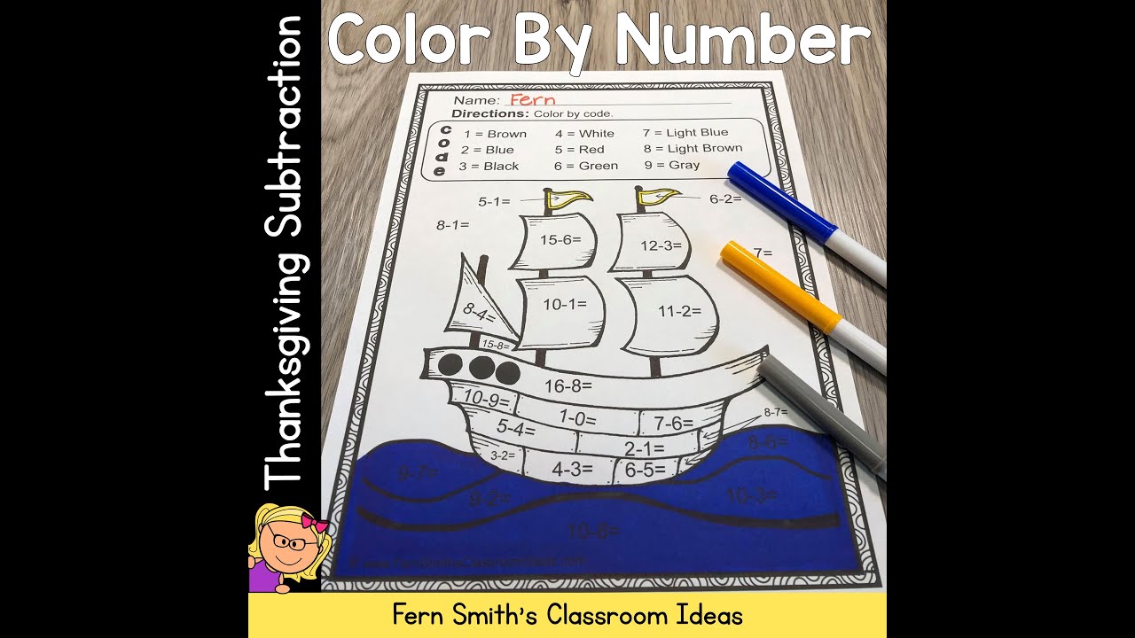 Thanksgiving Color By Number Subtraction