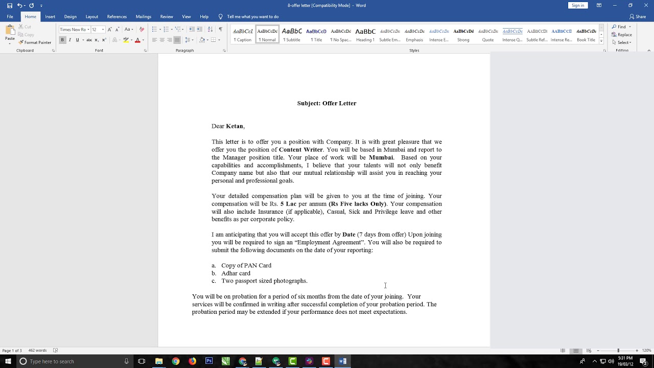 Job Offer Letter Format with Template