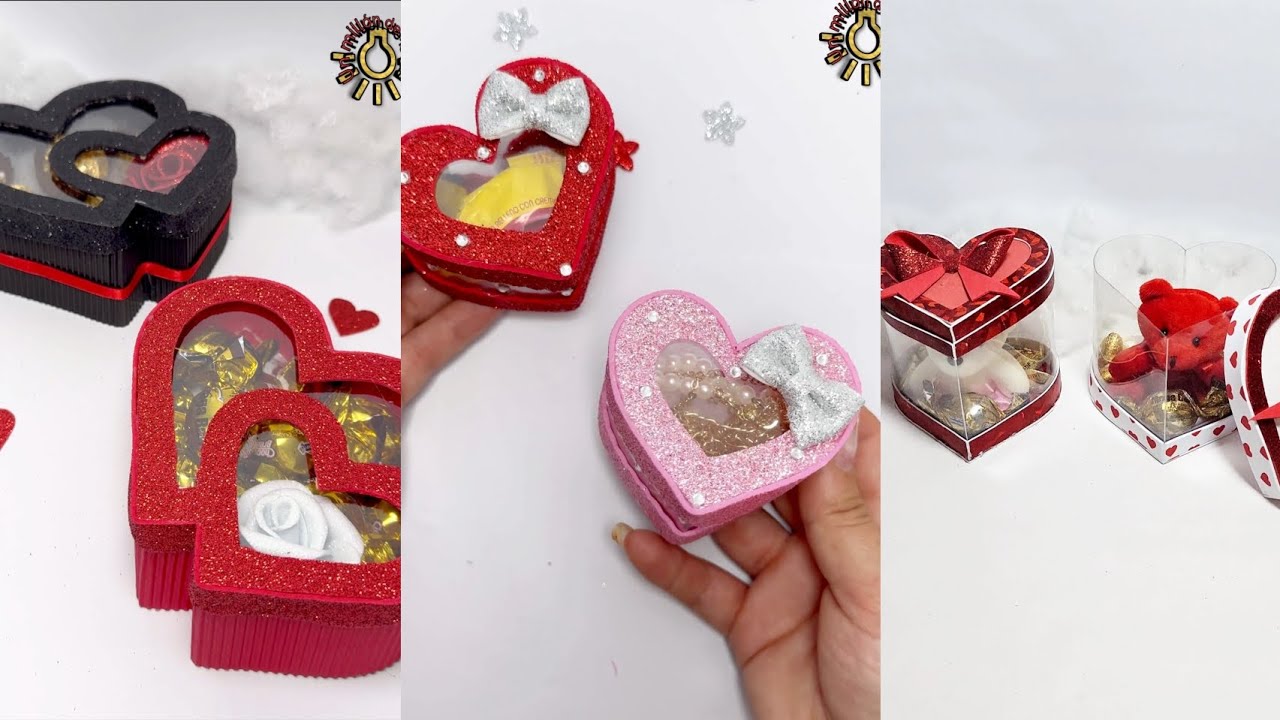 TRES IDEAS DE CAJITAS DE REGALO🌸 en forma de corazón  tutorial completo♥️