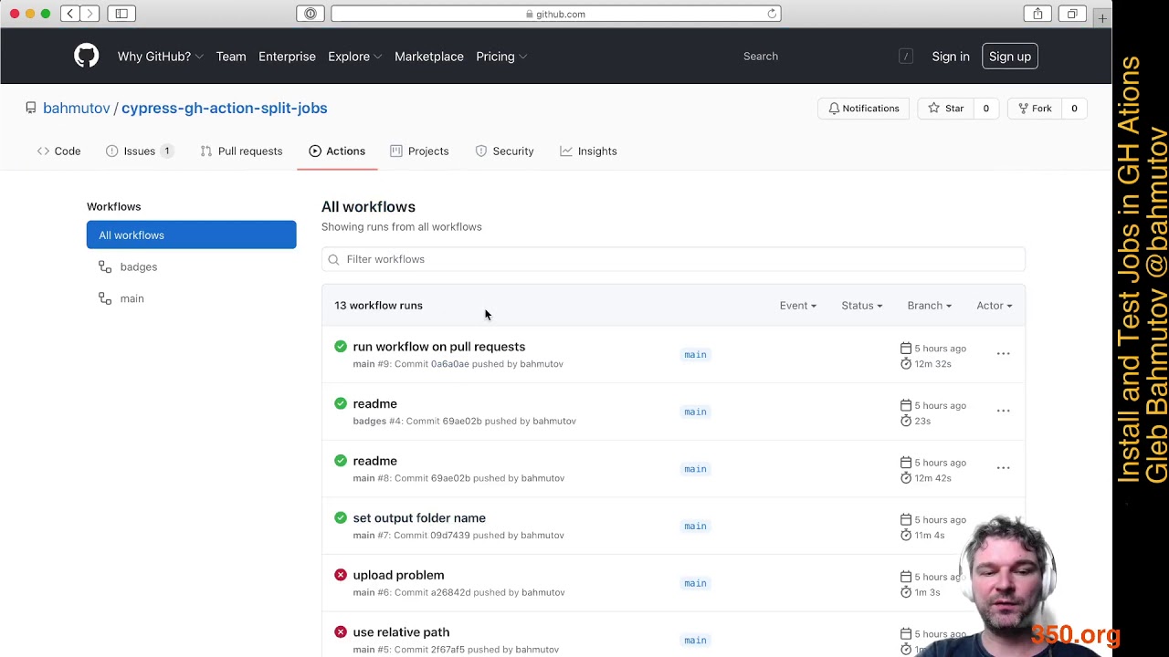 A GitHub Actions workflow with separate install and test steps