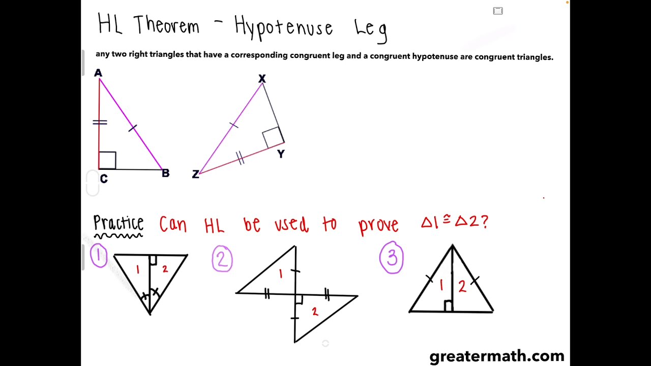 HL Theorem: Hypotenuse Leg Explanation and Practice